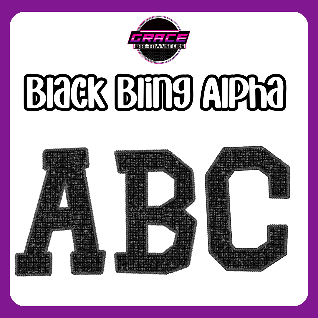 *Black Bling Alpha Word DTF – Grace DTF Transfers