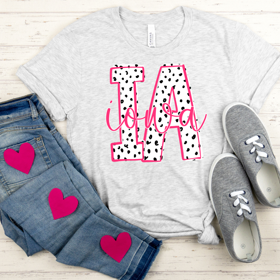 Iowa Pink Dottie State DTF – Grace DTF Transfers