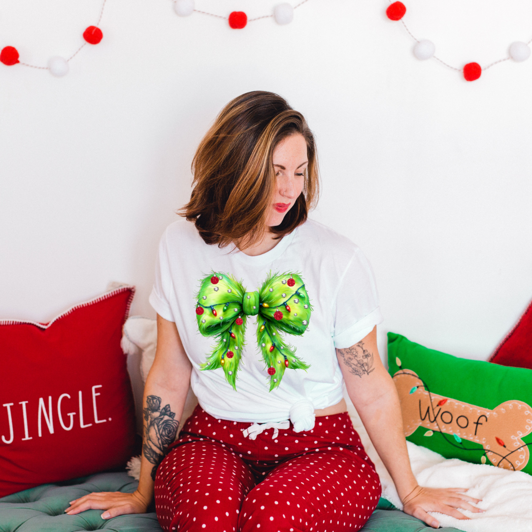 Green Guy Fuzzy Christmas Bow DTF Transfer – Grace DTF Transfers