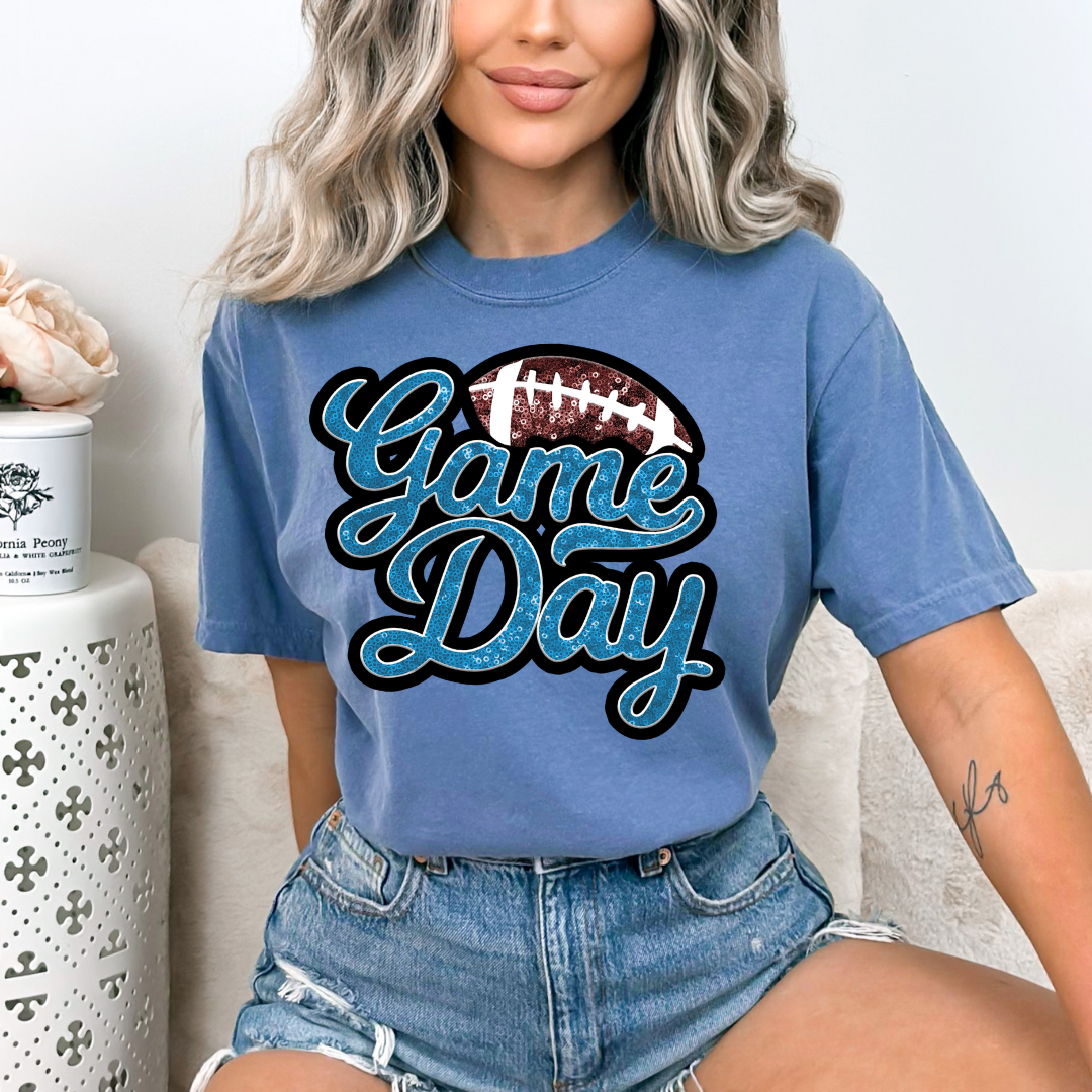 Game Day Light Blue Sparkle DTF Transfer – Grace DTF Transfers