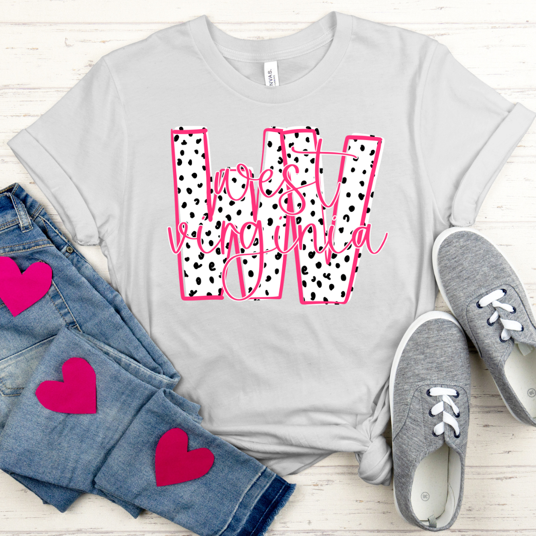 West Virginia Pink Dottie State DTF – Grace DTF Transfers