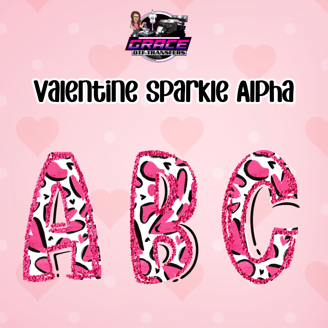 *Valentine Sparkle Alpha Word DTF – Grace DTF Transfers