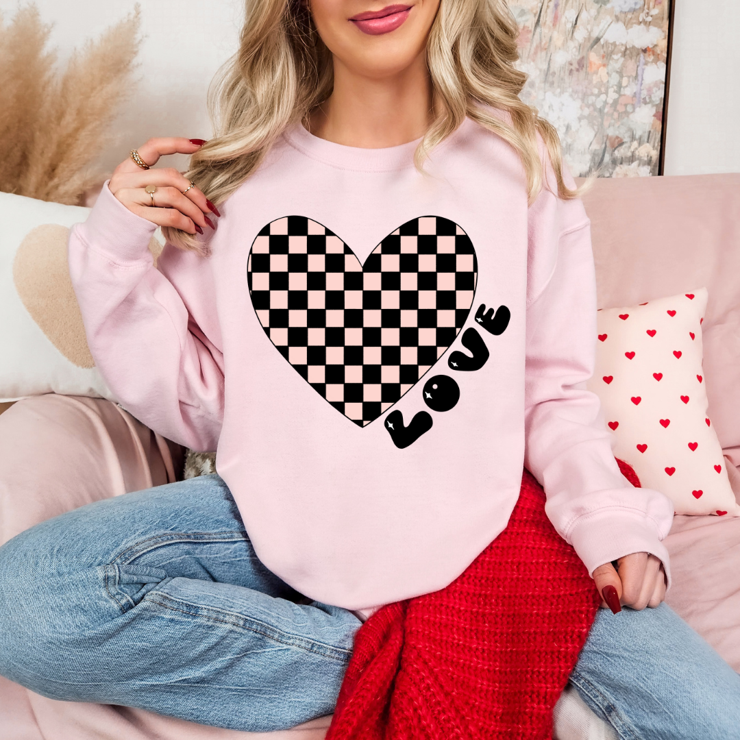 Love Pink Heart Checkered DTF Transfer – Grace DTF Transfers