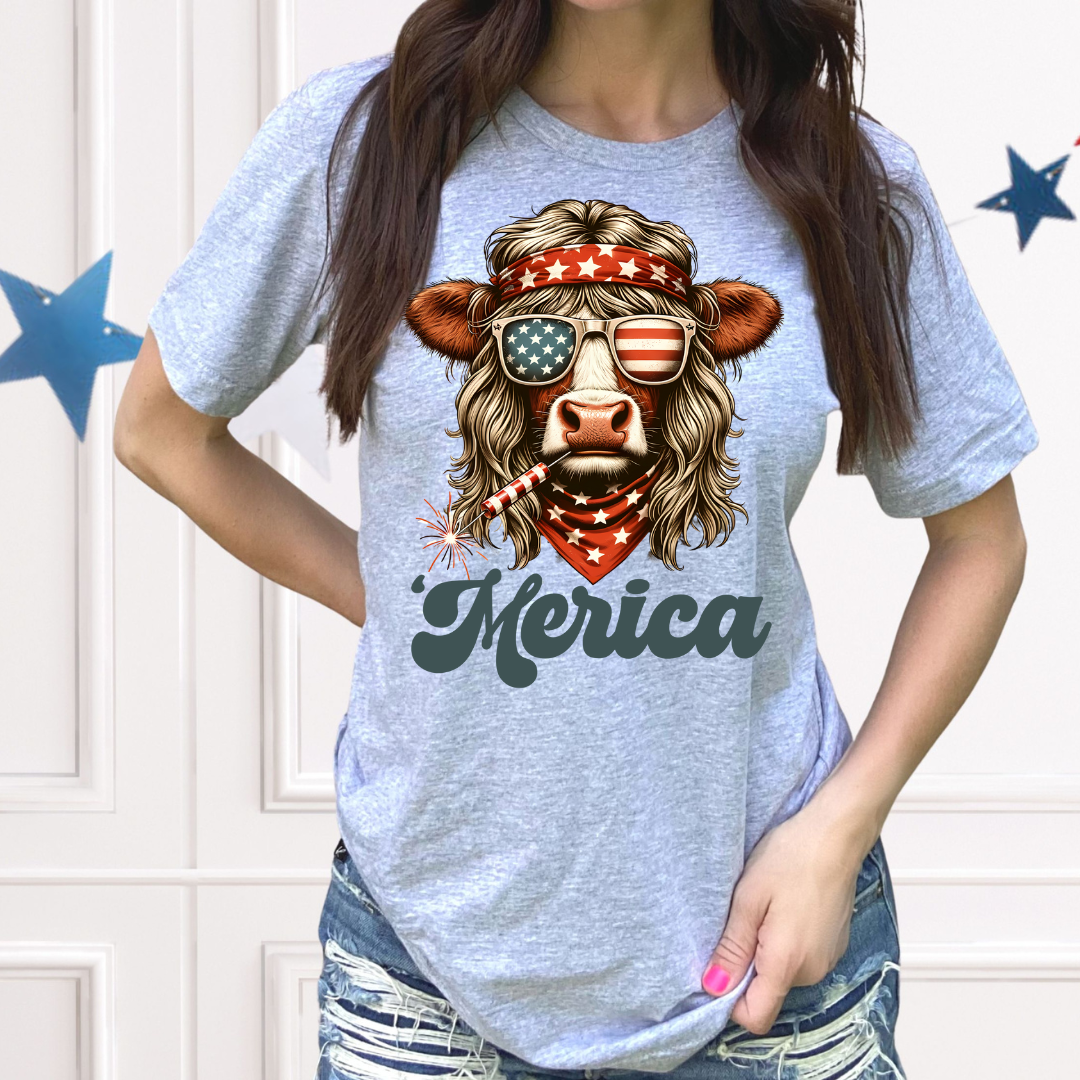 Merica Hippie Cow DTF – Grace DTF Transfers