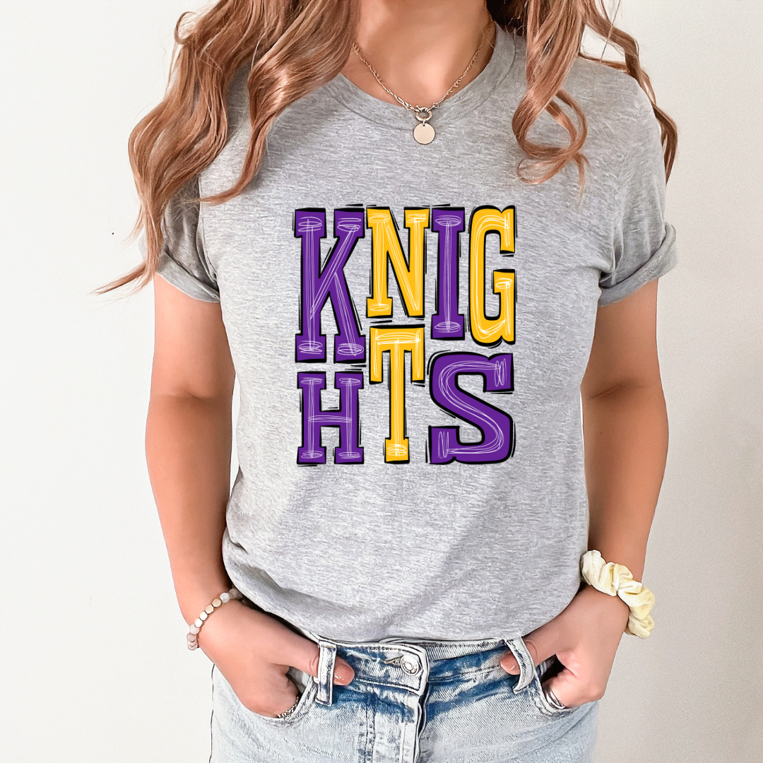 Purple and Gold Knights Sporty Mascots DTF – Grace DTF Transfers