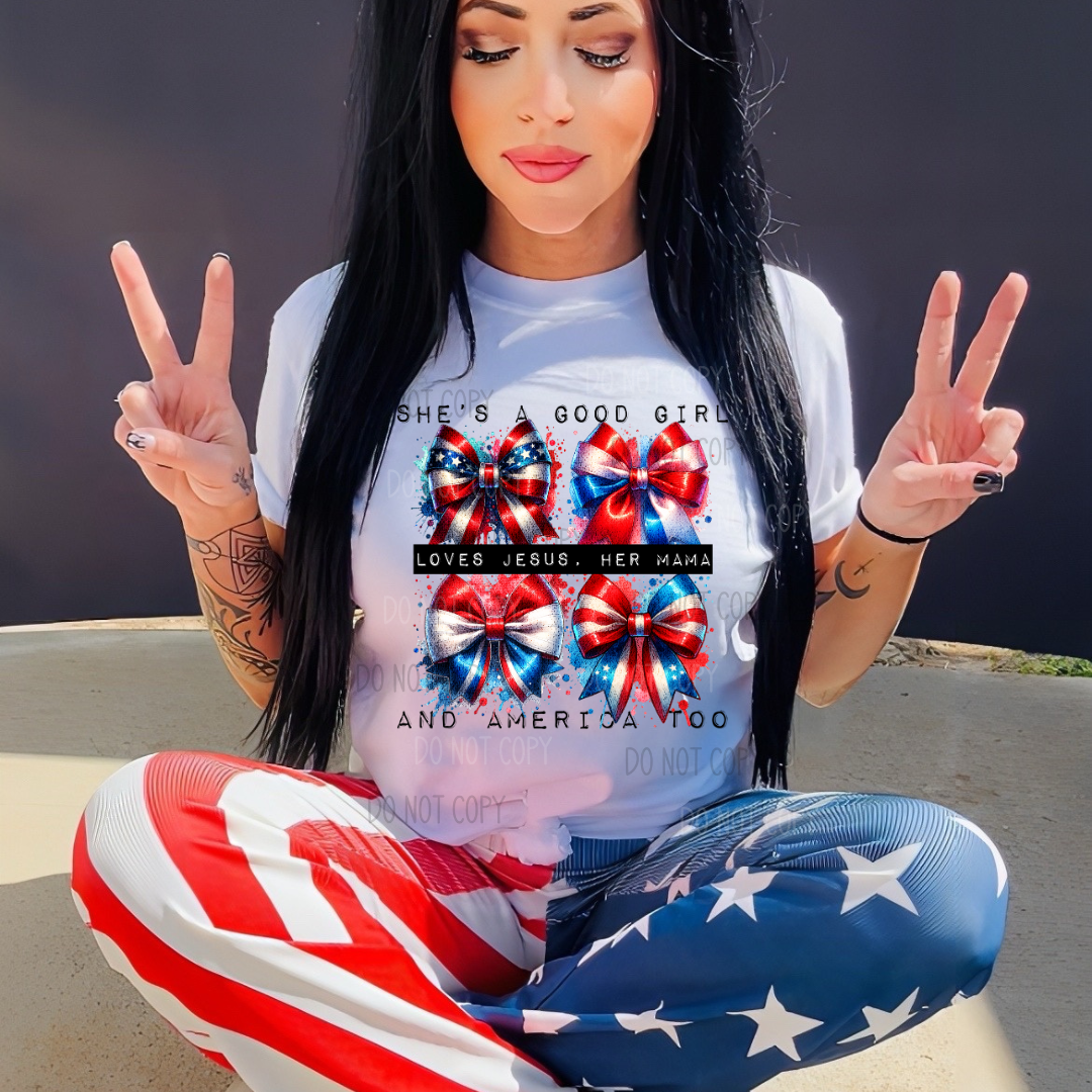 She's A good Girl RWB Bows DTF – Grace DTF Transfers