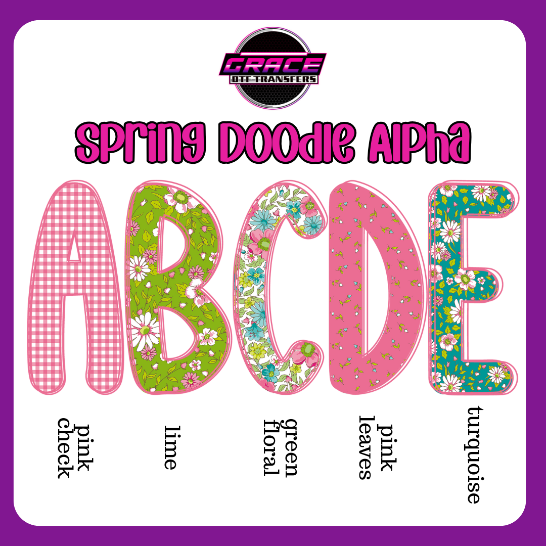 *Spring Doodle Alpha – Grace DTF Transfers